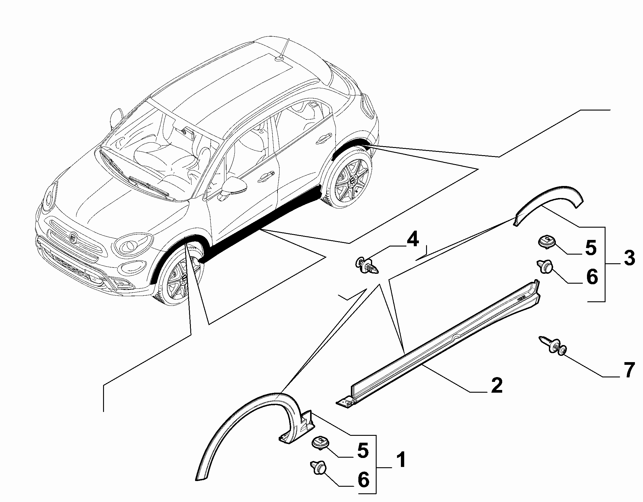 735603657 FIAT 500X N/S WHEEL ARCH MOULDING