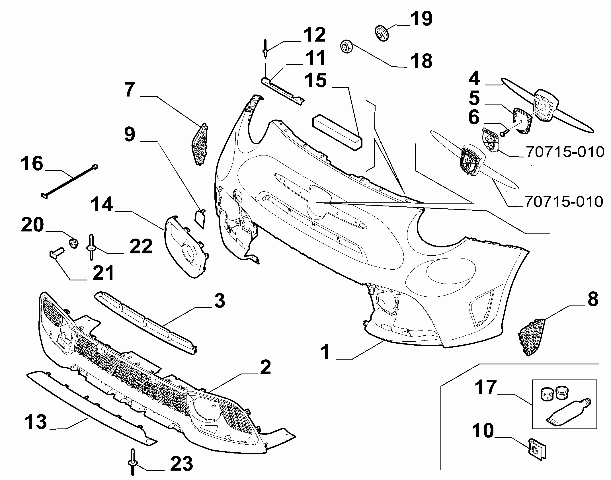 735649338 FIAT 500 ABARTH N/S FRONT BUMPER