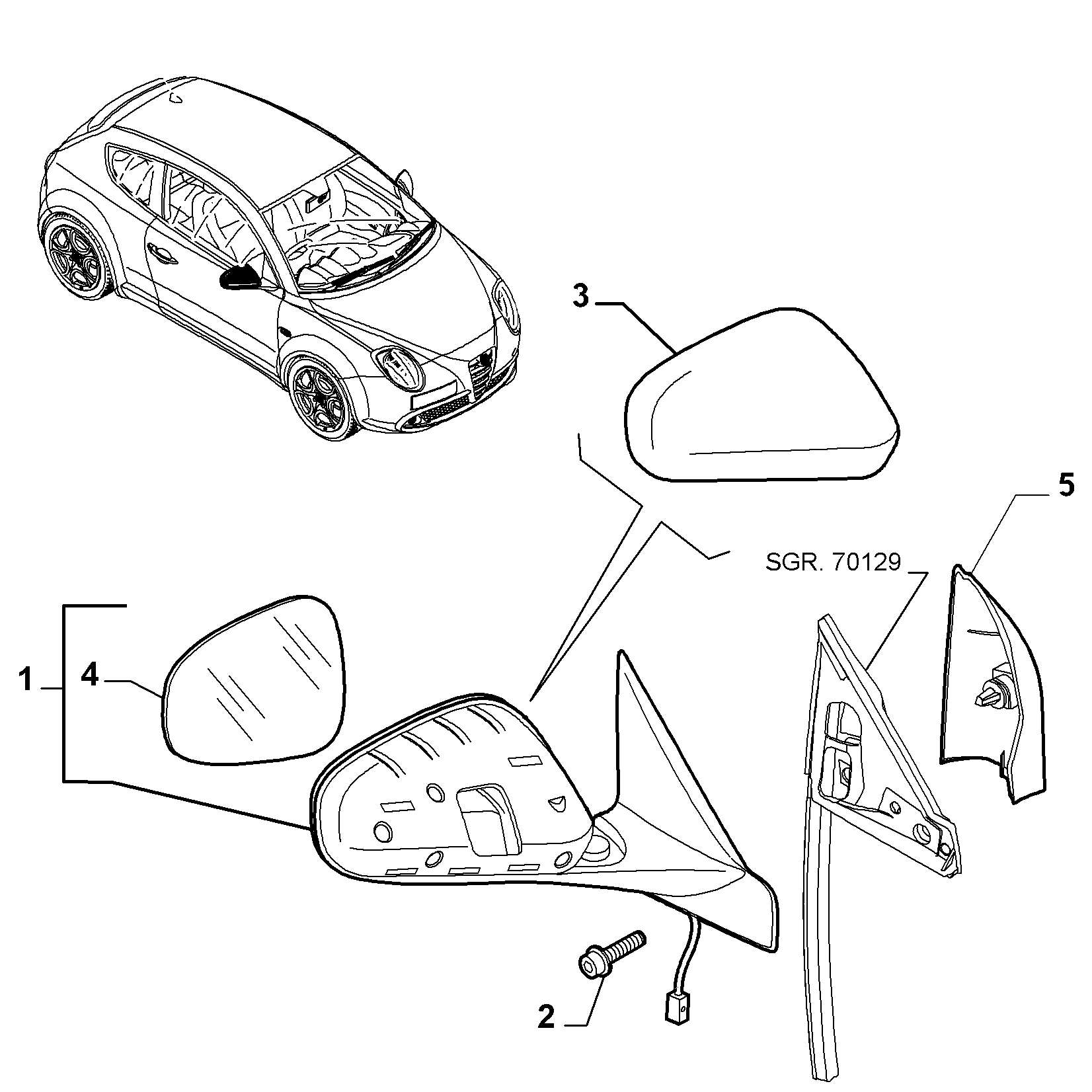 71753834 ALFA ROMEO MITO N/S MIRROR GLASS